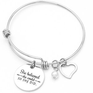 jude jewelers stainless steel inspirational encouragement bracelet, she believed she could so she did (silver)