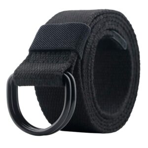 macoking canvas belt, military web black belt women/men with double d ring buckle 43" long for waist 31"-35"