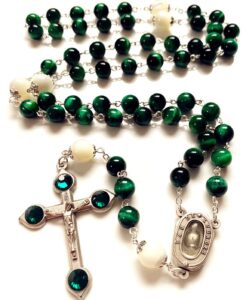 elegantmedical handmade green tiger eye beads catholic rosary crucifix necklace lourdes water medal