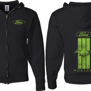 Ford Green Mustang Stripe (Front & Back) Full Zip Hoodie, Black, 3XL