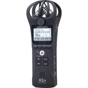 zoom h1n portable recorder, onboard stereo microphones, camera mountable, records to sd card, compact, usb microphone, overdubbing, dictation, for recording music, audio for video, and interviews