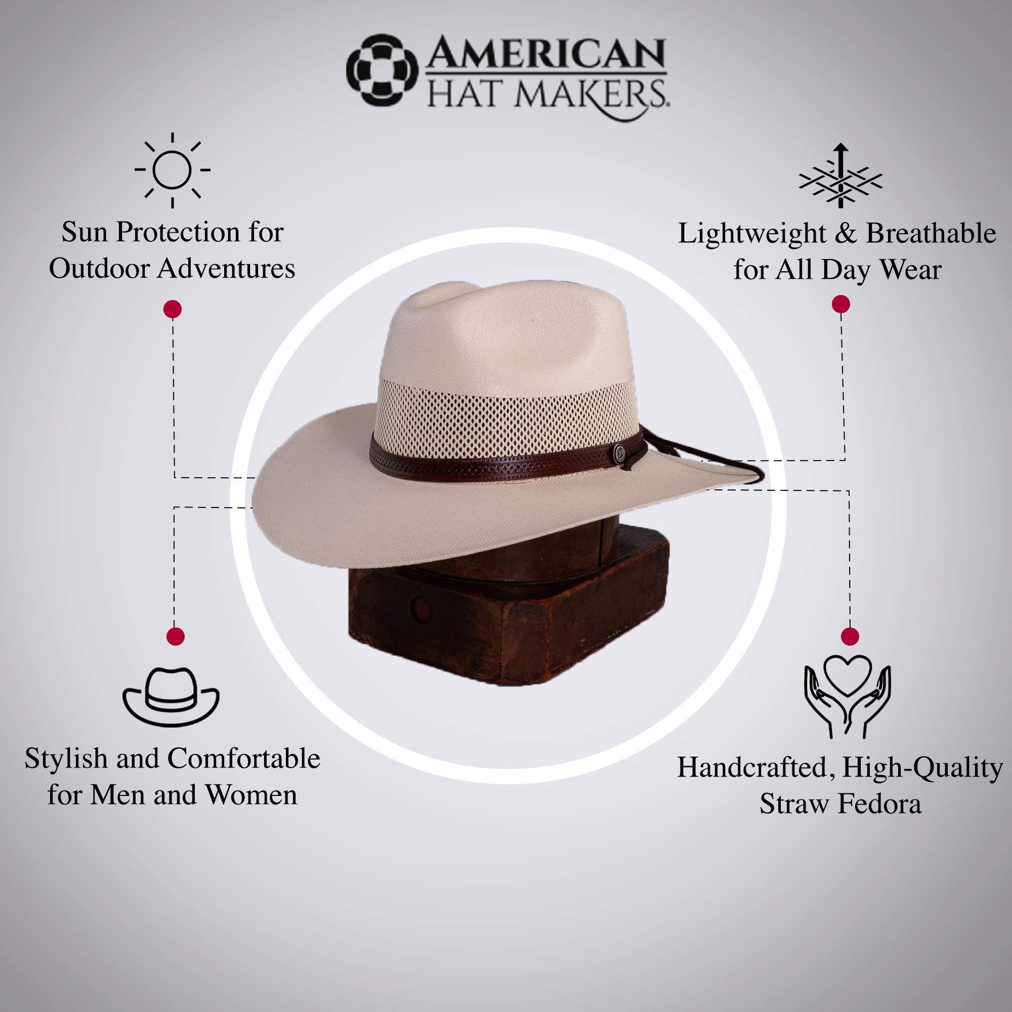 American Hat Makers Florence Fedora Hat — Straw Sun Hats for Men & Women Cream