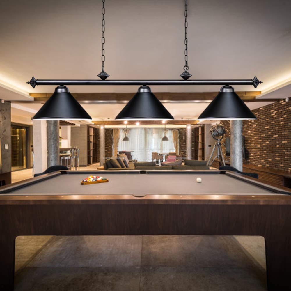 Wellmet 3 Light Pool Table Light, Vintage Retro Kitchen Island Pendant Light with Matte Black Shade, Modern Industrial Chandelier