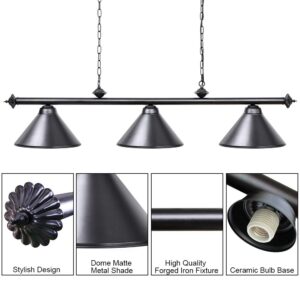 Wellmet 3 Light Pool Table Light, Vintage Retro Kitchen Island Pendant Light with Matte Black Shade, Modern Industrial Chandelier