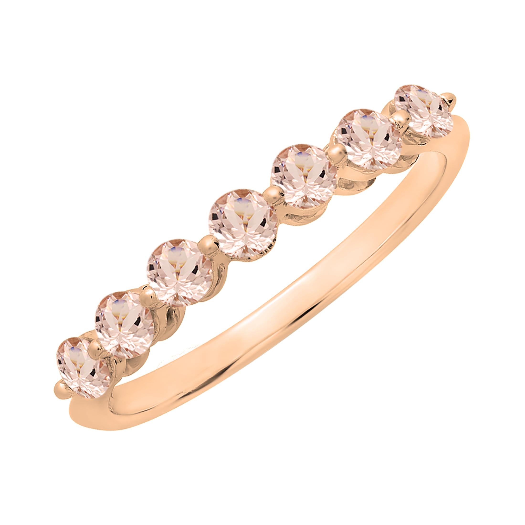 Dazzlingrock Collection Round Morganite Ladies 7 Stones Wedding Band Ring in 10K Rose Gold, Size 9