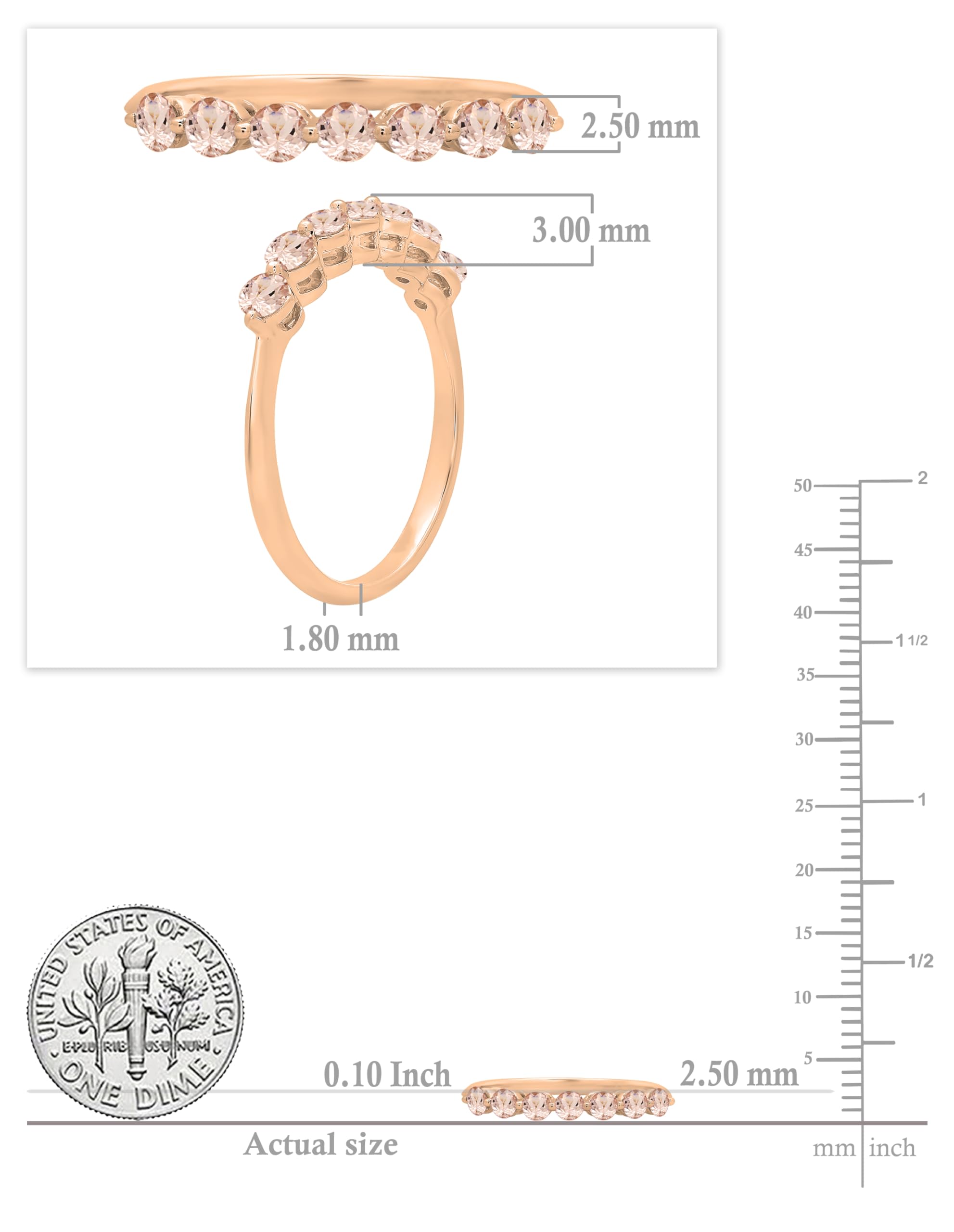 Dazzlingrock Collection Round Morganite Ladies 7 Stones Wedding Band Ring in 10K Rose Gold, Size 9