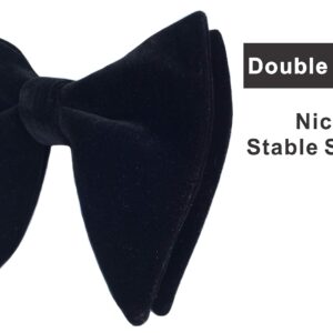 Justar Mens Pre-Tied Oversized Bow Tie Tuxedo Velvet Bowtie Cufflinks Hankie Combo Sets (Black)