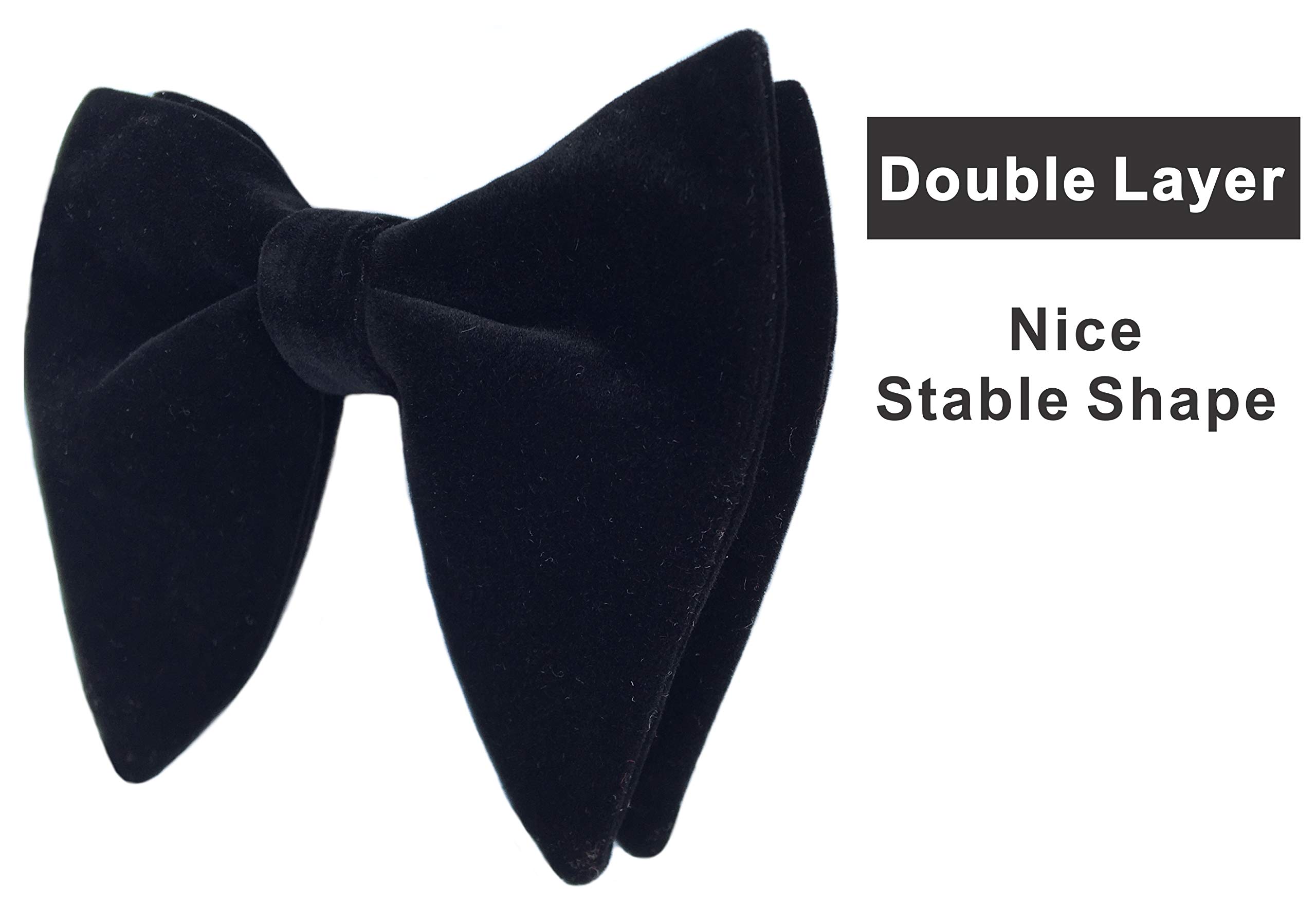 Justar Mens Pre-Tied Oversized Bow Tie Tuxedo Velvet Bowtie Cufflinks Hankie Combo Sets (Black)