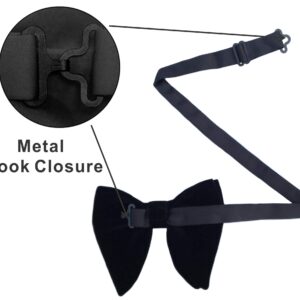 Justar Mens Pre-Tied Oversized Bow Tie Tuxedo Velvet Bowtie Cufflinks Hankie Combo Sets (Black)