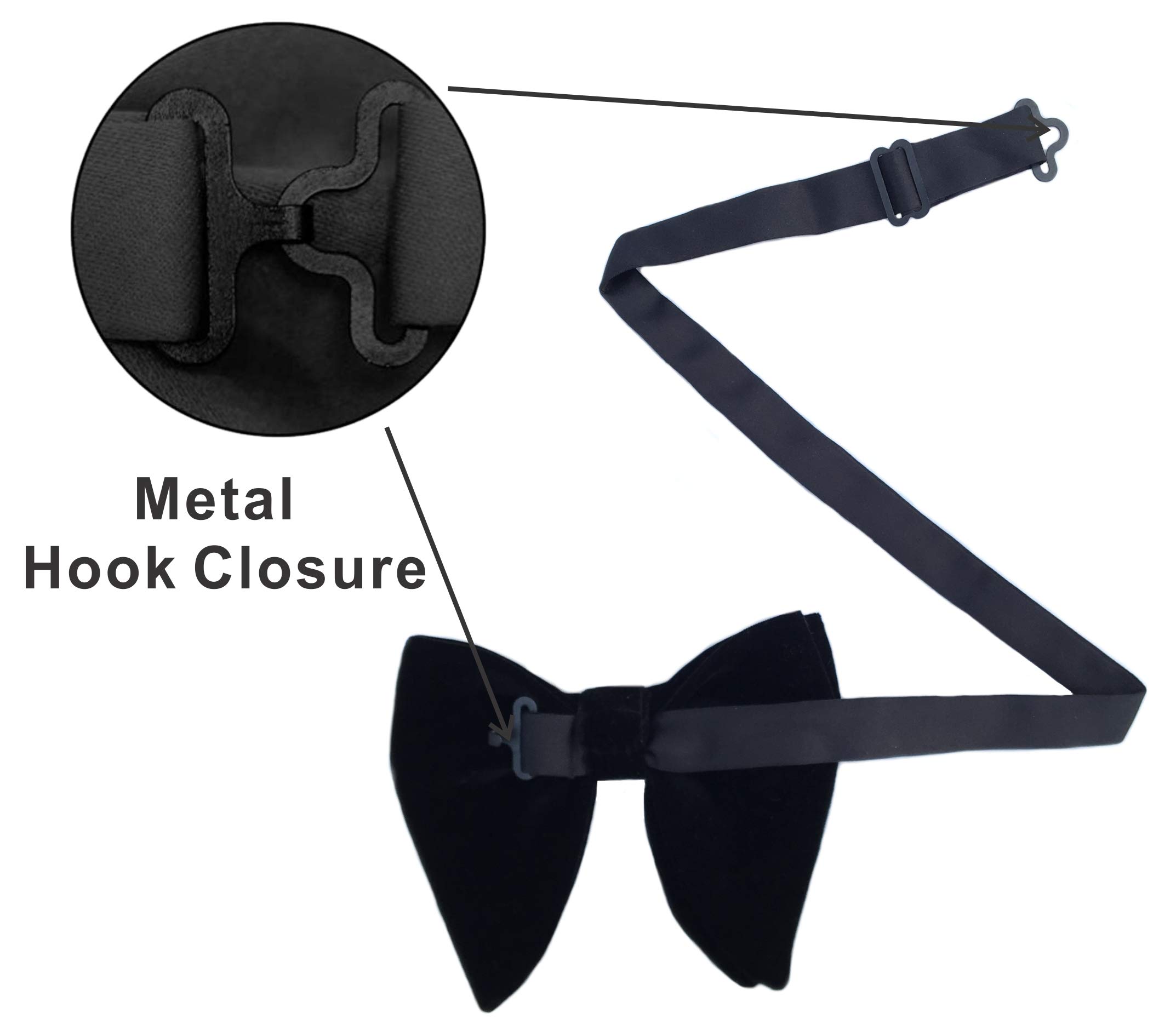 Justar Mens Pre-Tied Oversized Bow Tie Tuxedo Velvet Bowtie Cufflinks Hankie Combo Sets (Black)