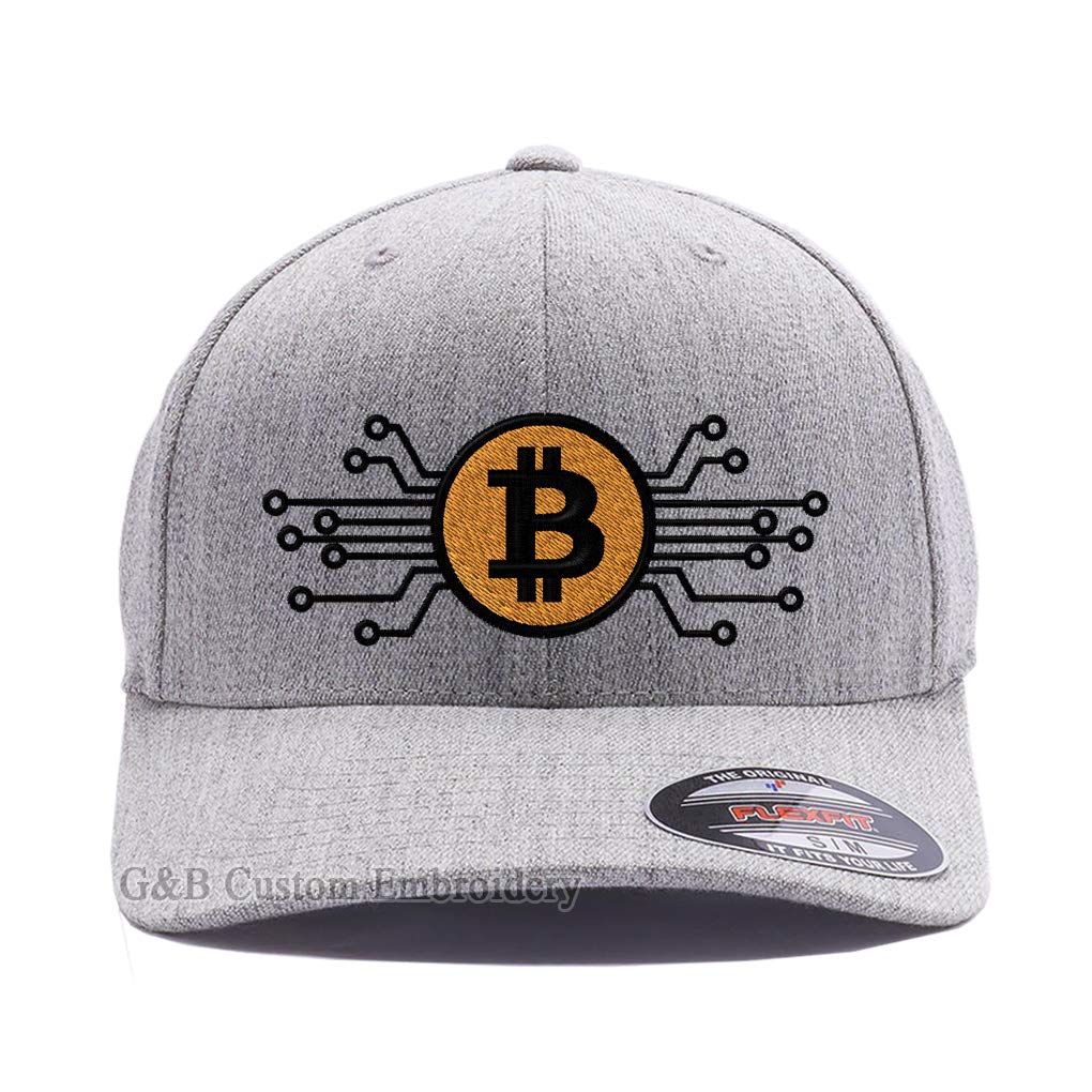 BitCoin Cap. Bitcoin Digital Currency. Embroidered 6477 Flexfit Hat (S/M, Heather)