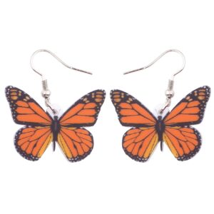 bonsny drop dangle big monarch butterfly earrings fashion insect jewelry for women gifts (orange)