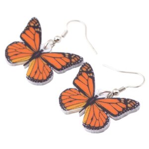 Bonsny Drop Dangle Big Monarch Butterfly Earrings Fashion Insect Jewelry For Women Gifts (Orange)