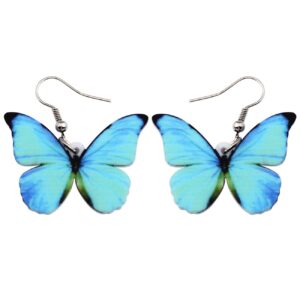 bonsny drop dangle big morpho menelaus butterfly earrings fashion insect jewelry for women (blue)