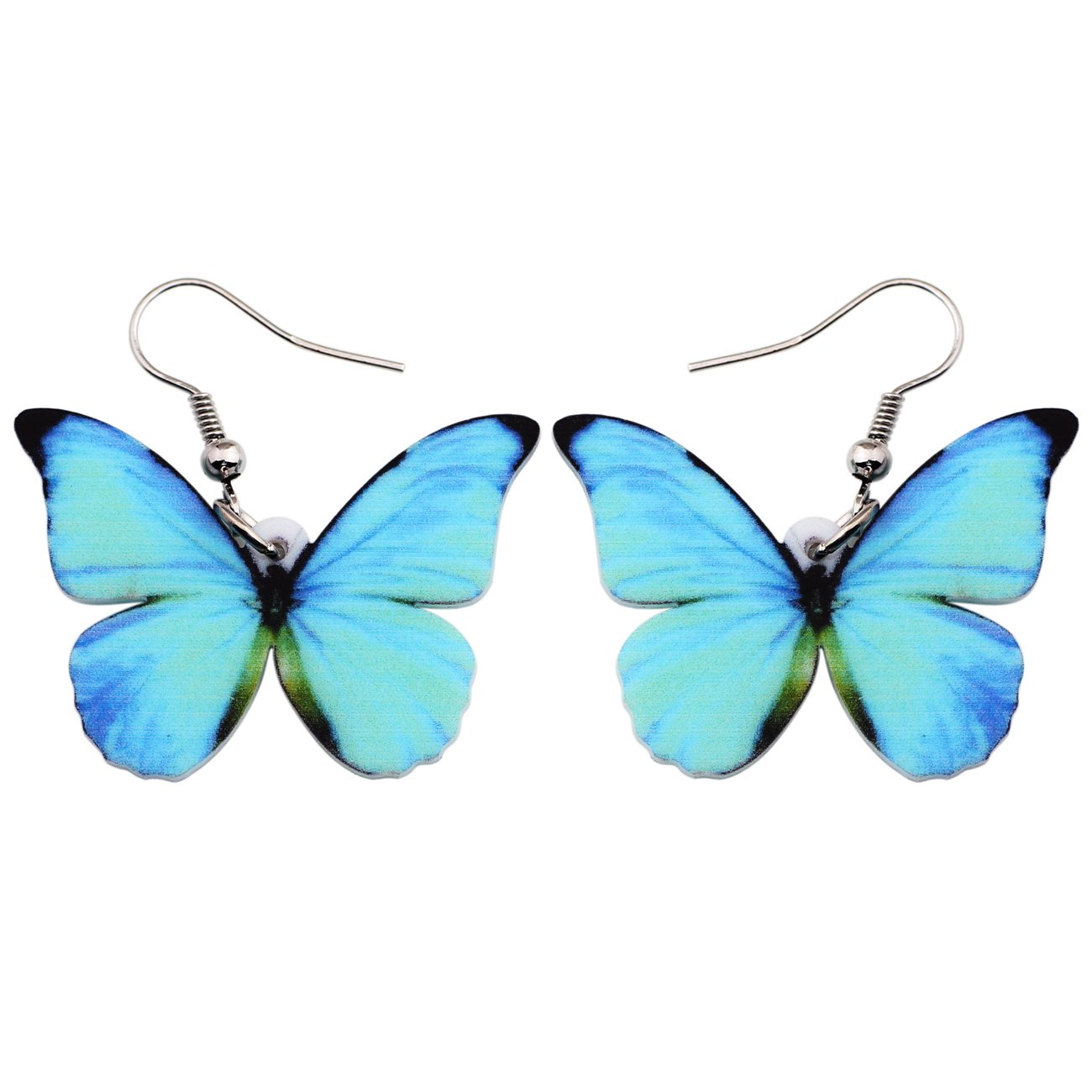 Bonsny Drop Dangle Big Morpho Menelaus Butterfly Earrings Fashion Insect Jewelry For Women (Blue)