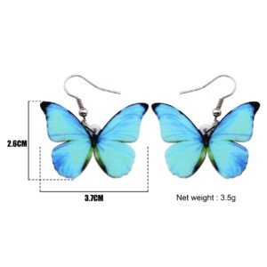 Bonsny Drop Dangle Big Morpho Menelaus Butterfly Earrings Fashion Insect Jewelry For Women (Blue)