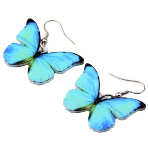 Bonsny Drop Dangle Big Morpho Menelaus Butterfly Earrings Fashion Insect Jewelry For Women (Blue)