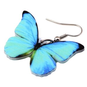 Bonsny Drop Dangle Big Morpho Menelaus Butterfly Earrings Fashion Insect Jewelry For Women (Blue)