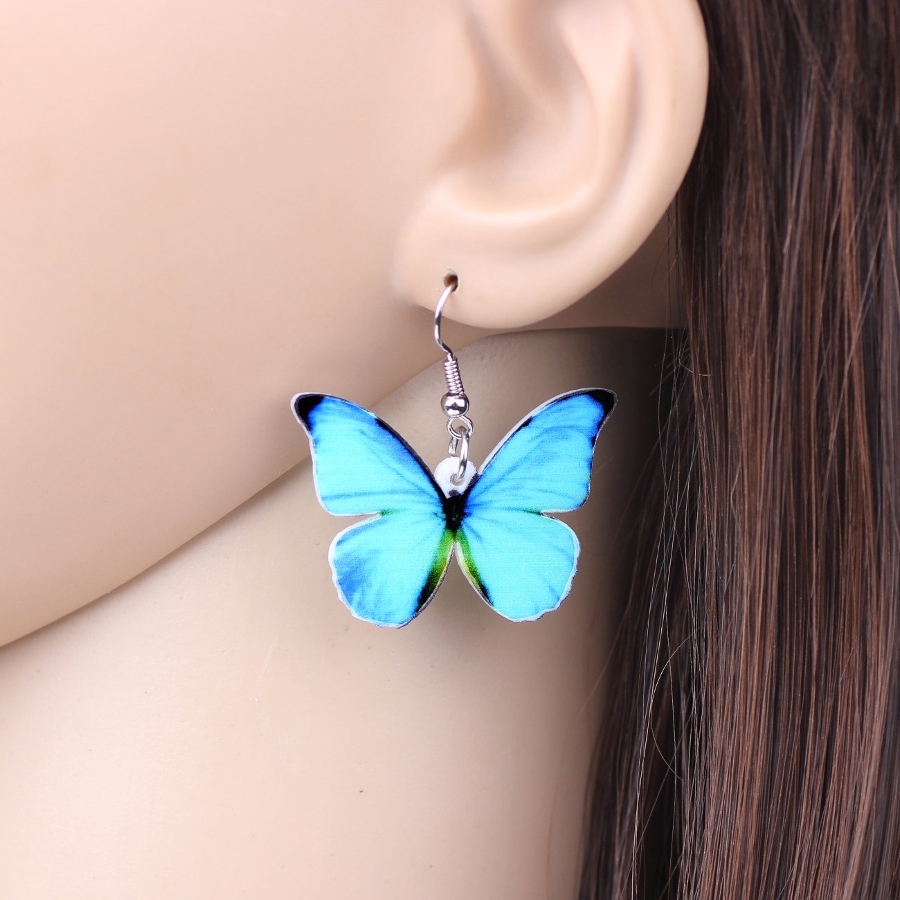 Bonsny Drop Dangle Big Morpho Menelaus Butterfly Earrings Fashion Insect Jewelry For Women (Blue)