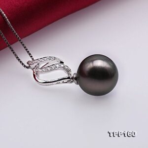 Pearl Necklace 11mm Black Round Tahitian Cultured Pearl Pendant Necklace for Women Princess Length 18"