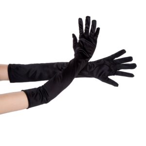 Xuhan Women's 21" Long Full Finger Evening Satin Gloves (Black)