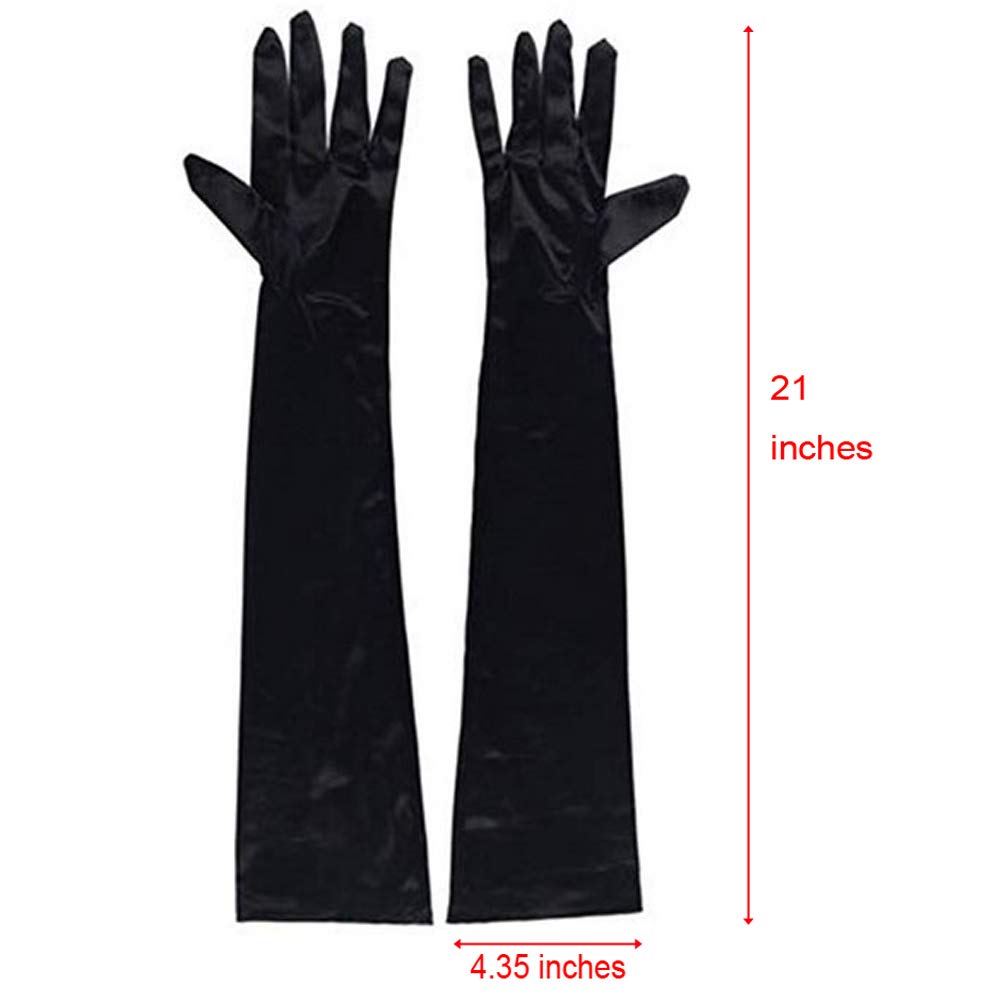 Xuhan Women's 21" Long Full Finger Evening Satin Gloves (Black)