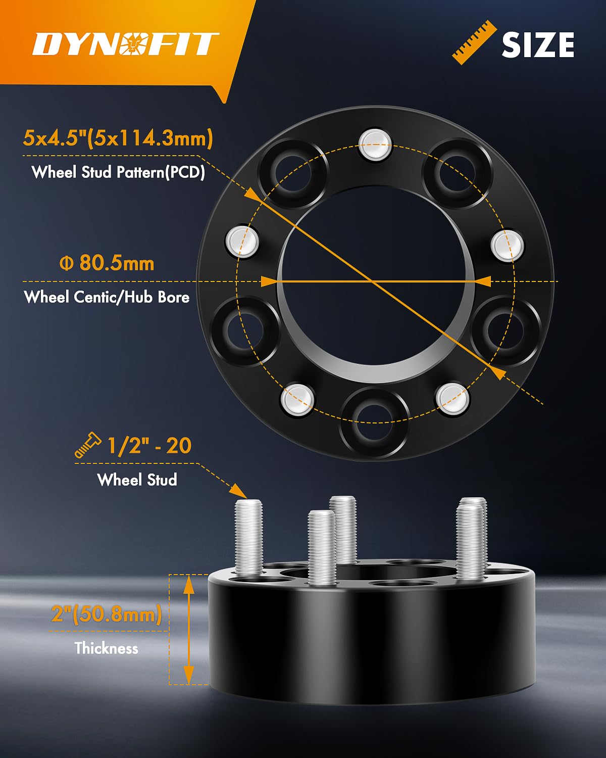 5x4.5 Wheel Spacers for Je/ep XJ KJ KK TJ ZJ KJ KK, dynofit 4pcs 5x114.3 2"(50.8mm) 80.5mm 1/2-20 Studs Forged 5 Lugs Wheel Spacer Fit Cherokee Explorer Wrangler Mustang Liberty Grand Cherokee Falcon