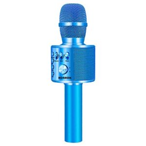 bonaok wireless bluetooth karaoke microphone, 3-in-1 portable handheld mic speaker for all smartphones,gifts for boys kids adults all age q37(blue)