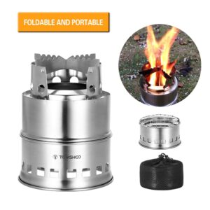 TOM SHOO Camping Stove Camp Wood Stove Portable Foldable Stainless Steel Burning Backpacking Stove for Outdoor Hiking Picnic BBQ