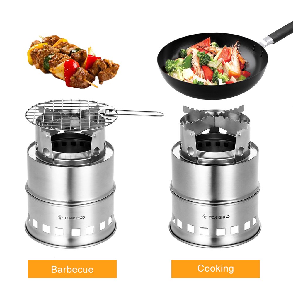 TOM SHOO Camping Stove Camp Wood Stove Portable Foldable Stainless Steel Burning Backpacking Stove for Outdoor Hiking Picnic BBQ