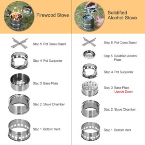 TOM SHOO Camping Stove Camp Wood Stove Portable Foldable Stainless Steel Burning Backpacking Stove for Outdoor Hiking Picnic BBQ