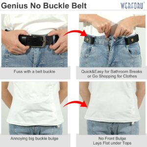 WERFORU No Buckle Stretch Belt For Women Men Elastic Waist Belt Up to 72 Inch for Jeans Pants,Black,Pants Size 31-50 Inches