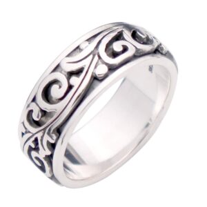 vintage 925 sterling silver floral vine leaf band ring stress relief anti anxiety spinner ring for men women size 9