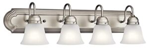 kichler 30" 4-light vanity bath light in brushed nickel, modern bathroom light with clear satin etched glass, (30" w x 8" h), 5338nis