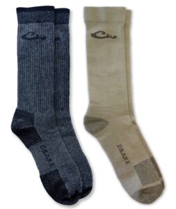 drake men’s thermal 80% merino wool sock and moisture control ultra-dri hiker crew socks 2 pair (denim/khaki, men's shoe size 9-13 - sock size large)