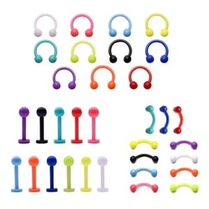 vcmart 33pcs 16g eyebrow ring lip labret nose rings acrylic flexible cartilage ear piercing jewelry pack