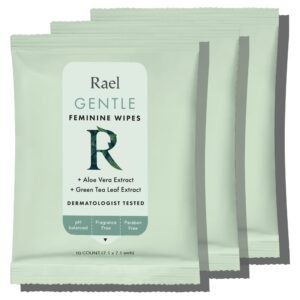 rael feminine wipes, flushable wipes ph balanced - travel size, all skin types, paraben free, daily use (10 count, pack of 3)