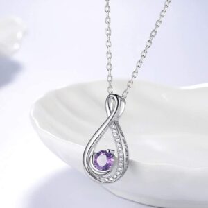 Natural Amethyst Gemstone Necklace for Wife Birthday Gifts Mom Forever Love Infinity Moon Sterling Silver Jewelry for Her