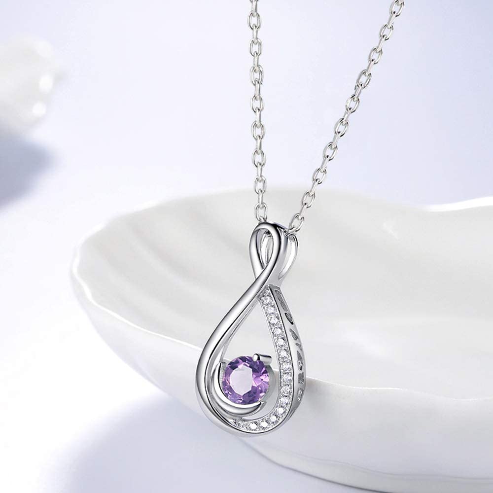 Natural Amethyst Gemstone Necklace for Wife Birthday Gifts Mom Forever Love Infinity Moon Sterling Silver Jewelry for Her