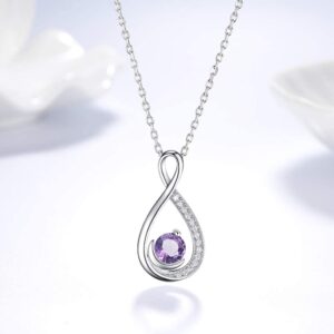 Natural Amethyst Gemstone Necklace for Wife Birthday Gifts Mom Forever Love Infinity Moon Sterling Silver Jewelry for Her