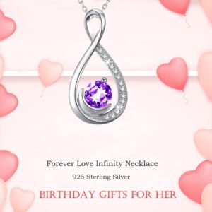 Natural Amethyst Gemstone Necklace for Wife Birthday Gifts Mom Forever Love Infinity Moon Sterling Silver Jewelry for Her