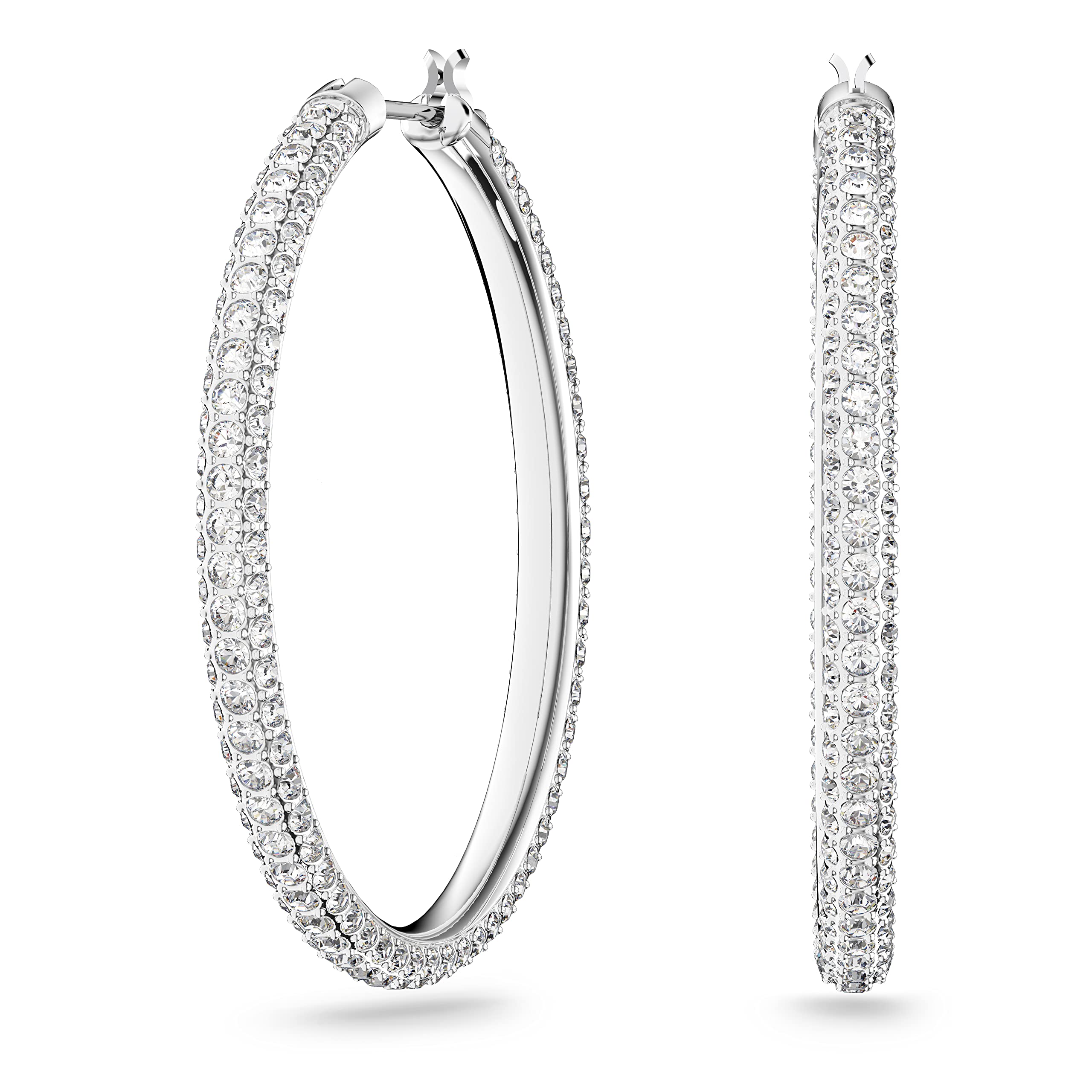 Swarovski Dextera Women's Hoop Pierced Earrings with White Crystals in a Rhodium Plated Setting