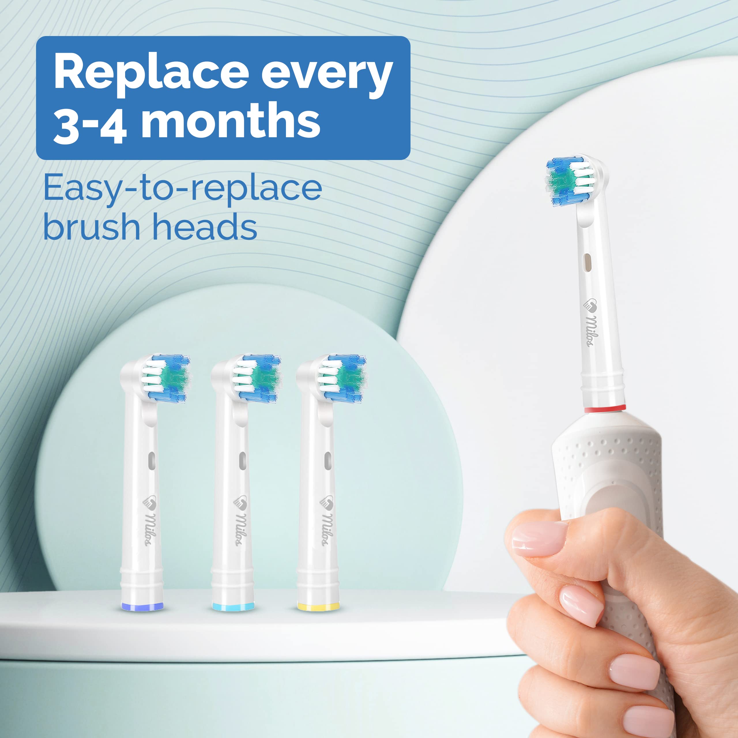 Milos Electric Toothbrush Heads for Adults Aged 16+, Pack of 16 Professional Toothbrush Replacement Heads, Compatible with Oral-B Toothbrushes