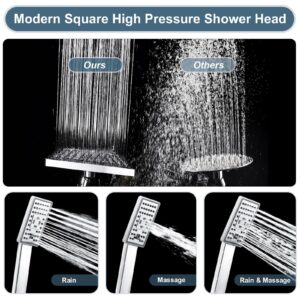 BRIGHT SHOWERS Rain Shower Head with Handheld Spray, 8 Inch High Pressure Rainfall Shower Head Combo with 60” Hose, Adjustable Dual Square Showerhead with 3-Way Diverter, Wall Bracket, Chrome