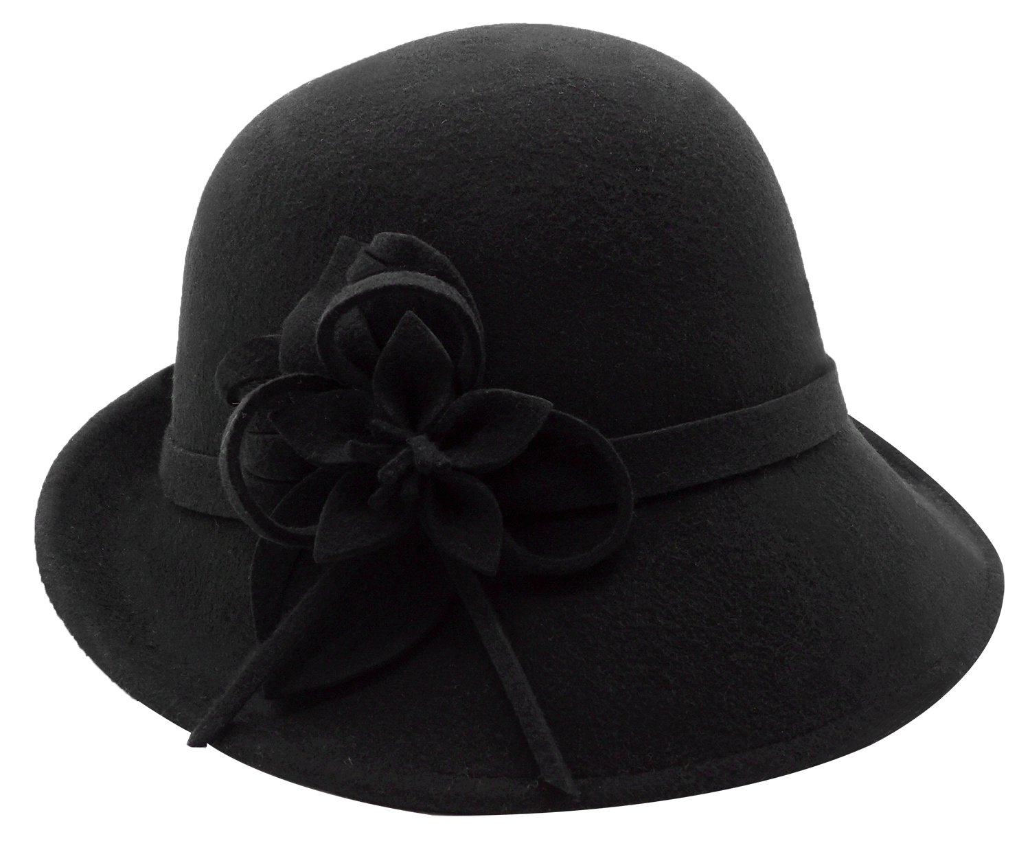 Bellady Women's Elegant Flower Wool Cloche Bucket Bowler Hat, Black