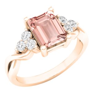 dazzlingrock collection 8x6mm emerald cut morganite & round white diamond twisted engagement ring for women in 10k solid rose gold, size 7