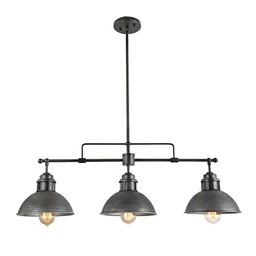 LOG BARN Pendant Lighting for Kitchen Island, Black Chandelier in Brushed Antique Dark Metal Finish, Industrial Linear Ceiling Fixture Hanging for Dining Rooms, Pool Tables