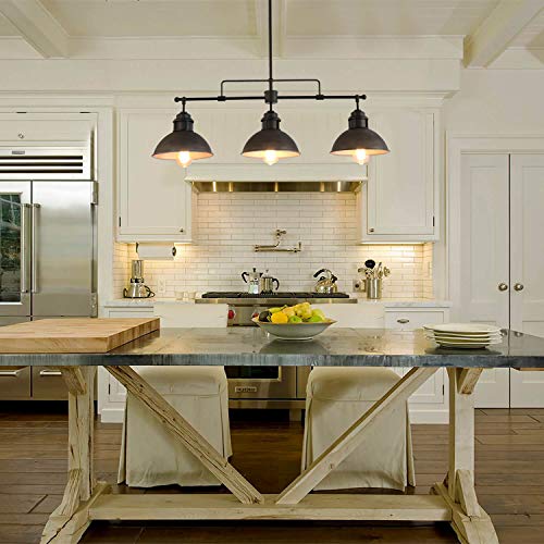 LOG BARN Pendant Lighting for Kitchen Island, Black Chandelier in Brushed Antique Dark Metal Finish, Industrial Linear Ceiling Fixture Hanging for Dining Rooms, Pool Tables