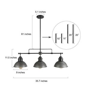 LOG BARN Pendant Lighting for Kitchen Island, Black Chandelier in Brushed Antique Dark Metal Finish, Industrial Linear Ceiling Fixture Hanging for Dining Rooms, Pool Tables