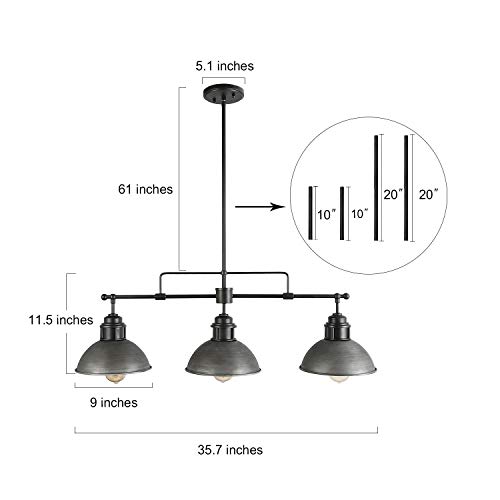 LOG BARN Pendant Lighting for Kitchen Island, Black Chandelier in Brushed Antique Dark Metal Finish, Industrial Linear Ceiling Fixture Hanging for Dining Rooms, Pool Tables